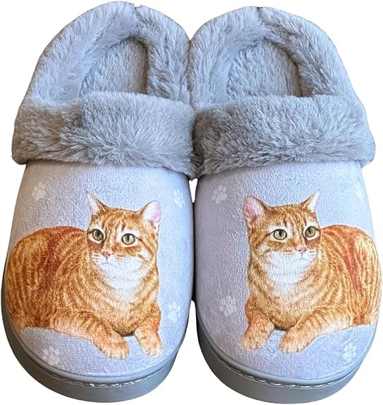 Raining Cats and Dogs | Orange Tabby Cat Snuggs Memory Foam Slippers